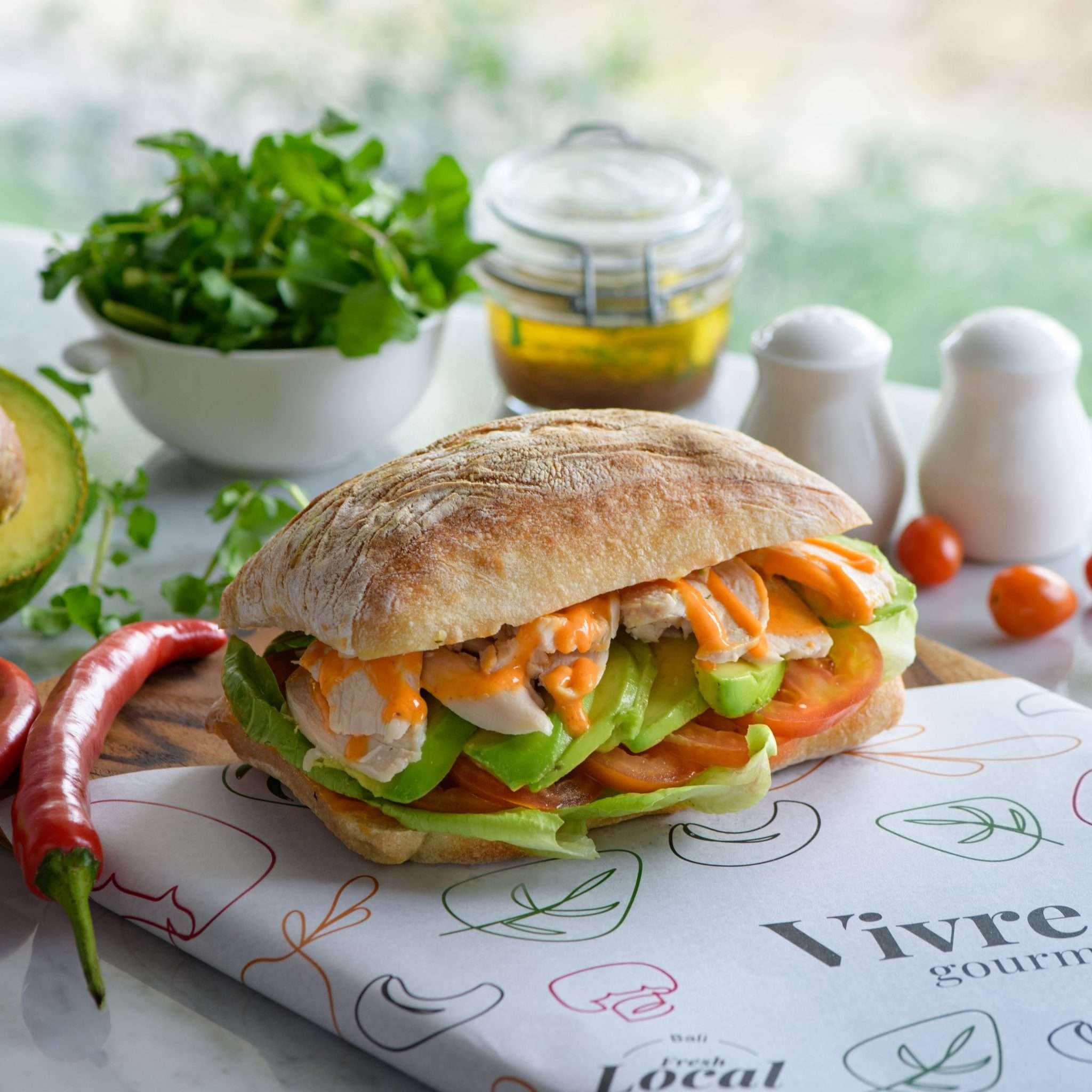 Chicken, Avo & Sriracha Mayo Ciabatta - Vivre Gourmet
