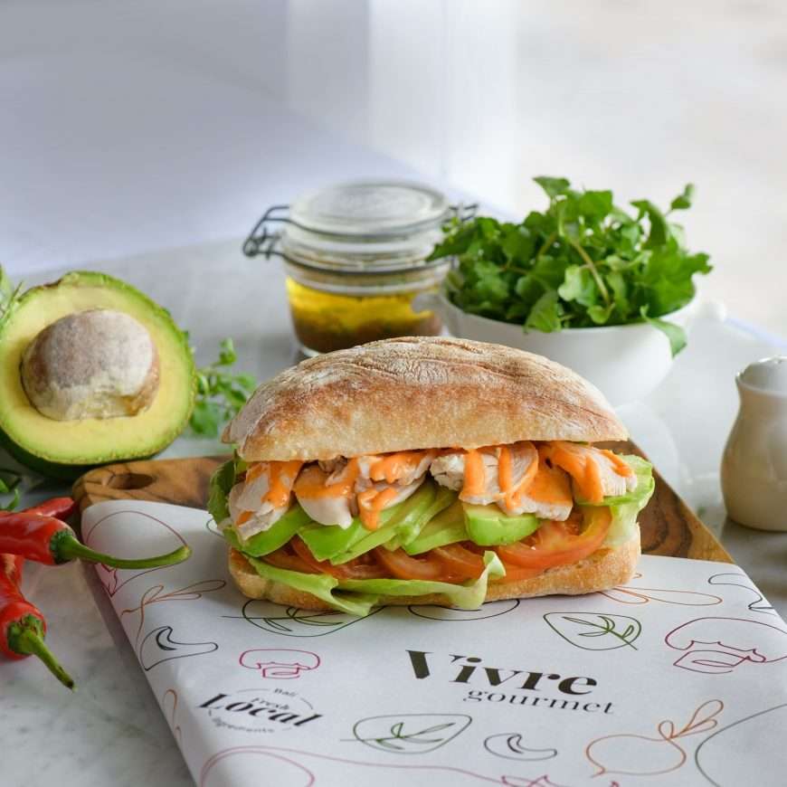Chicken, Avo & Sriracha Mayo Ciabatta - Vivre Gourmet